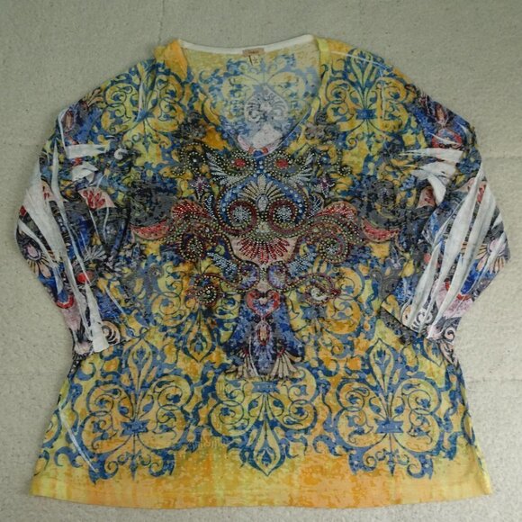 Reba | Tops | Reba Ls Shirt W Bling And Fancy Design Large | Poshmark